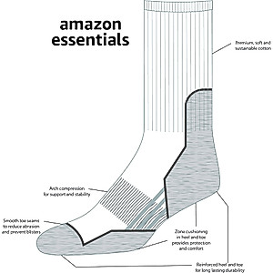 Amazon Essentials Women's Cushioned Hiking Crew Socks, 3 Pairs, Charcoal/Black, 6-9