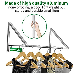 Anjuer Laundry Room Drying Rack Wall Mounted Clothes Hanger Folding Wall Coat Racks Aluminum Home Storage Organiser Space Savers Silver 2 Rakcs with Rod