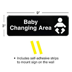 Excello Global Products Baby Changing Station Sign: Easy to Mount Informative Plastic Sign with Symbols 9x3, Pack of 3 (Black)
