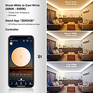 CT CAPETRONIX LED Strip Lights, 3000K-6500K Tunable White LED Light Strip, 16.4ft 300LEDs 600Chips Smart App&Controller Music Sync DIY Candle Mode Dimmable Bright LED Tape Lights for Bedroom,Kitchen