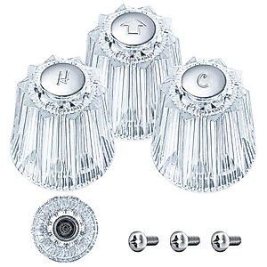 Enhon Shower Faucet Handle Replacement, Compatible with Price Pfister Windsor Tub and Shower Faucets, 3 Pieces Hot Cold and Diverter Shower Knob Replacement, Clear Acrylic