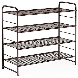 AULEDIO 4-Tier Shoe Rack,Stackable and Adjustable Multi-Function Wire Grid Shoe Organizer Storage,Extra Large Capacity, Space Saving, Fits Boots, high Heels, Slippers and More(Bronze)