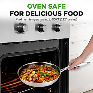 NutriChef 10" Stainless Steel Frying Pan - Triply Kitchenware Stir Fry Pan Kitchen Cookware w/DAKIN Etching Non-Stick Coating, Scratch-resistant Raised-up Honeycomb Fire Textured Pattern NC3PL10