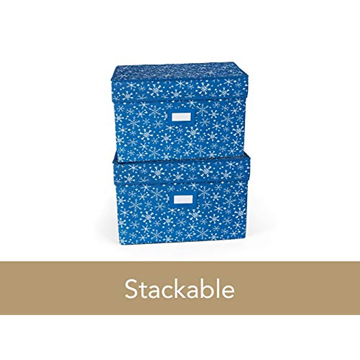 Covermates Keepsakes Treasurekeeper Storage Box - Carrying Handles, Sturdy Interior Walls - Holiday Storage-Blue Snowflake