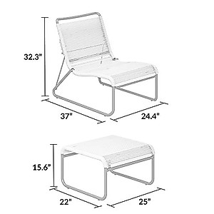 CosmoLiving by Cosmopolitan 88859WHG1E, Lita 2 Piece Patio Lounge and Ottoman Set, White