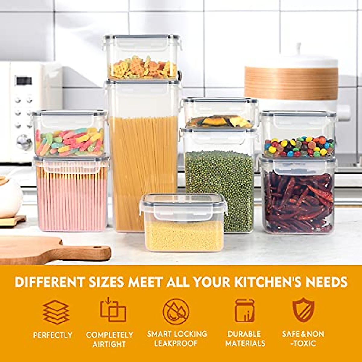 28 Pack Airtight Food Storage Container Set, Pantry kitchen organization and Storage, BPA Free Clear Plastic Storage Container with Lids, Kitchen Decor with Labels, Marker & Spoon Set