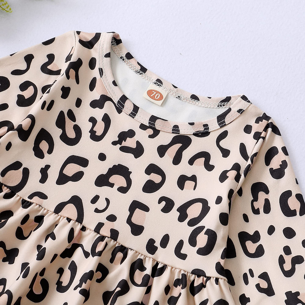 XUANHAO 18 Months Girl Clothes Toddler Girl Winter Clothes Ruffle Leopard Tops Denim Jeans Long Sleeve Pant Set 18-24 Months Girl Clothing