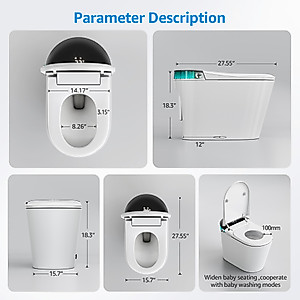 Smart Toilet with Build-in Bidet Seat, Tankless Toilet with Auto-Opening and Closing Lid, Auto Flushing, Heated Seat, Warm Water Bidet, Air Dryer, LED Display, and Remote Control