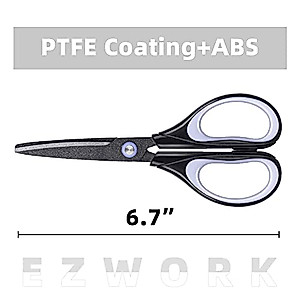 EZWORK Multipurpose Scissors, Comfort-Grip Handles Sharp Scissors for Office Home School Craft Sewing Fabric Supplies (6.7", Black)