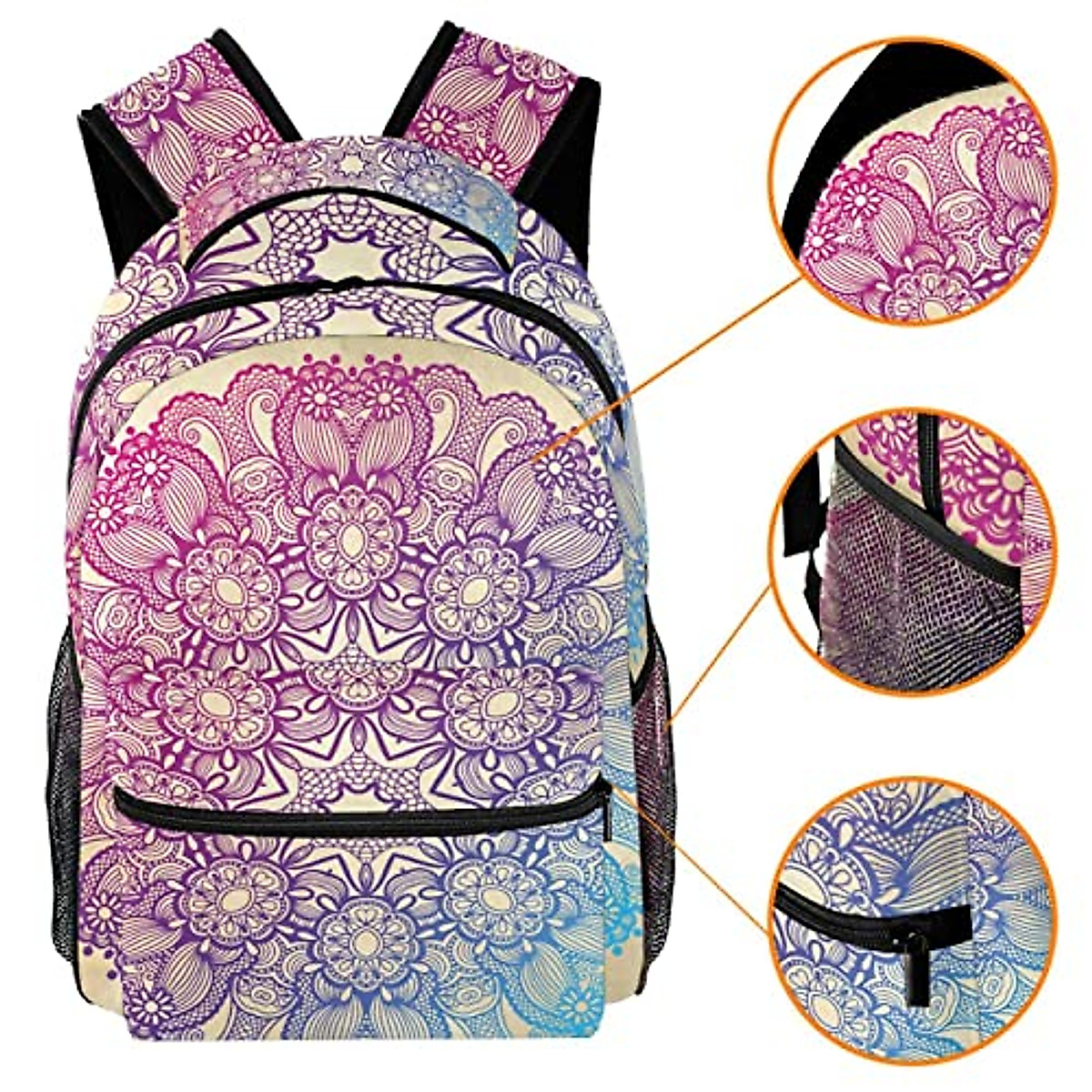 VBFOFBV Lightweight Casual Laptop Backpack for Men and Women, Purple Blue Ethnic Mandala Retro