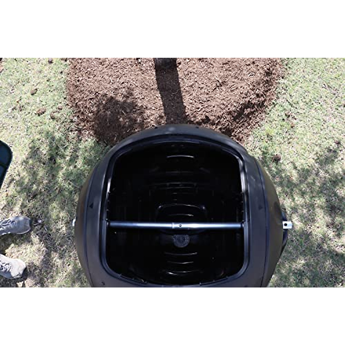 Exaco Ms. Tumbles Round Easy to Turn Compost Tumbler - 35 Gallons, Drain Hose with Cut-Off Valve, Black/Green
