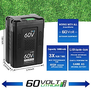 JIALIPOK 60V 5.0Ah Replacement for Greenworks Pro 60V Battery Max Lithium Ion LB60A00 LB60A01 LB60A02 LB60A03(Not for Kobalt&Powerworks)