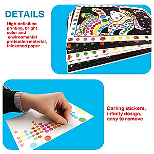 KERARME Mosaic Sticker Art Sticky DIY Handmade Art Kits for Kids - Dinosaur,Unicorn, Snow White, Mermaid, Elephant, Bear, Butterfly (12 Pack)