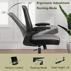 TOPBSHODC Office Chair Ergonomic Mesh PU Leather Desk Chair,Executive Computer Chair with Lumbar Support Flip up Arm,Swivel Rolling Home Office Chair with Adjustable Height,Black Task Chair with Wheel