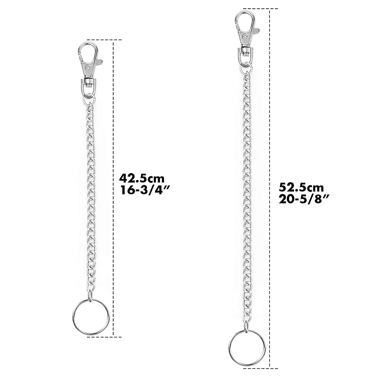 anezus 2Pcs Chain Belt Set, Wallet Chain, Pants Chain, Pocket Chain with Keyring for Pants Belt Jeans Wallets and keys (16” & 20”)