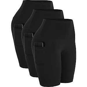 CADMUS 3 Pack Women 9" Biker Compression Short Leggings for Yoga Workout with Big Pockets,3 Pack,1026,Black,Large