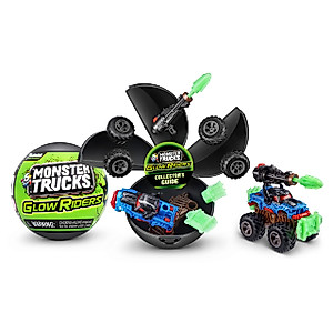 5 Surprise Monster Trucks Glow Riders Series 2 by ZURU (2 Pack) Glow in The Dark, Miniature Mystery Collectible Capsules, Mini Toy Truck, Battle Toys for Boys, Kids, Teens