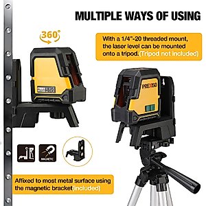 PREXISO Laser Level Self Leveling - 100Ft Rechargeable Cross Line Laser, Green Line leveler Tool for Construction, Floor Tile, Home Renovation with Magnetic Pivoting Base, Target Plate & Portable Bag