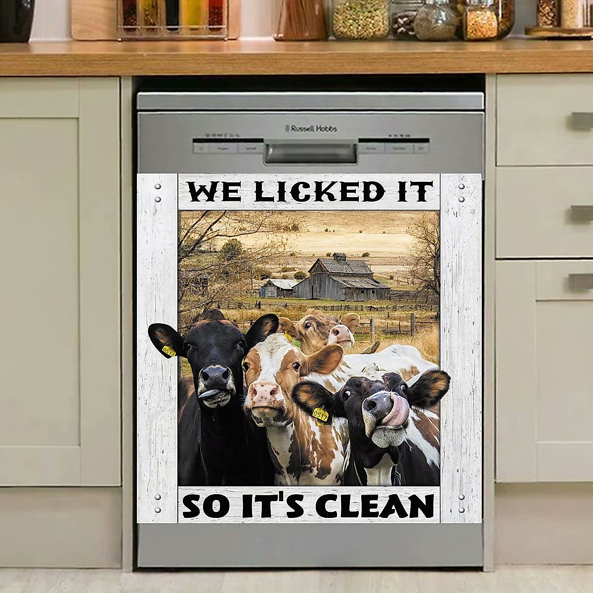 Homa Cow Magnet Dishwasher Cover, Rural Farm Decor Refrigerator Magnets Decorative Funny Fridge Magnetic Kitchen Decal Vinyl Panel Decorative 23W*17H inch