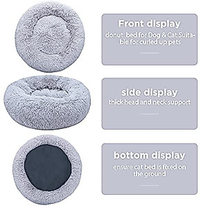 WAYIMPRESS Calming Dog Bed for Small Dog & Cat,Washable Plush Round Pet Puppy Bed with Fluffy Faux Fur for Anti Anxiety and Cozy (20x20 Inch, Grey)