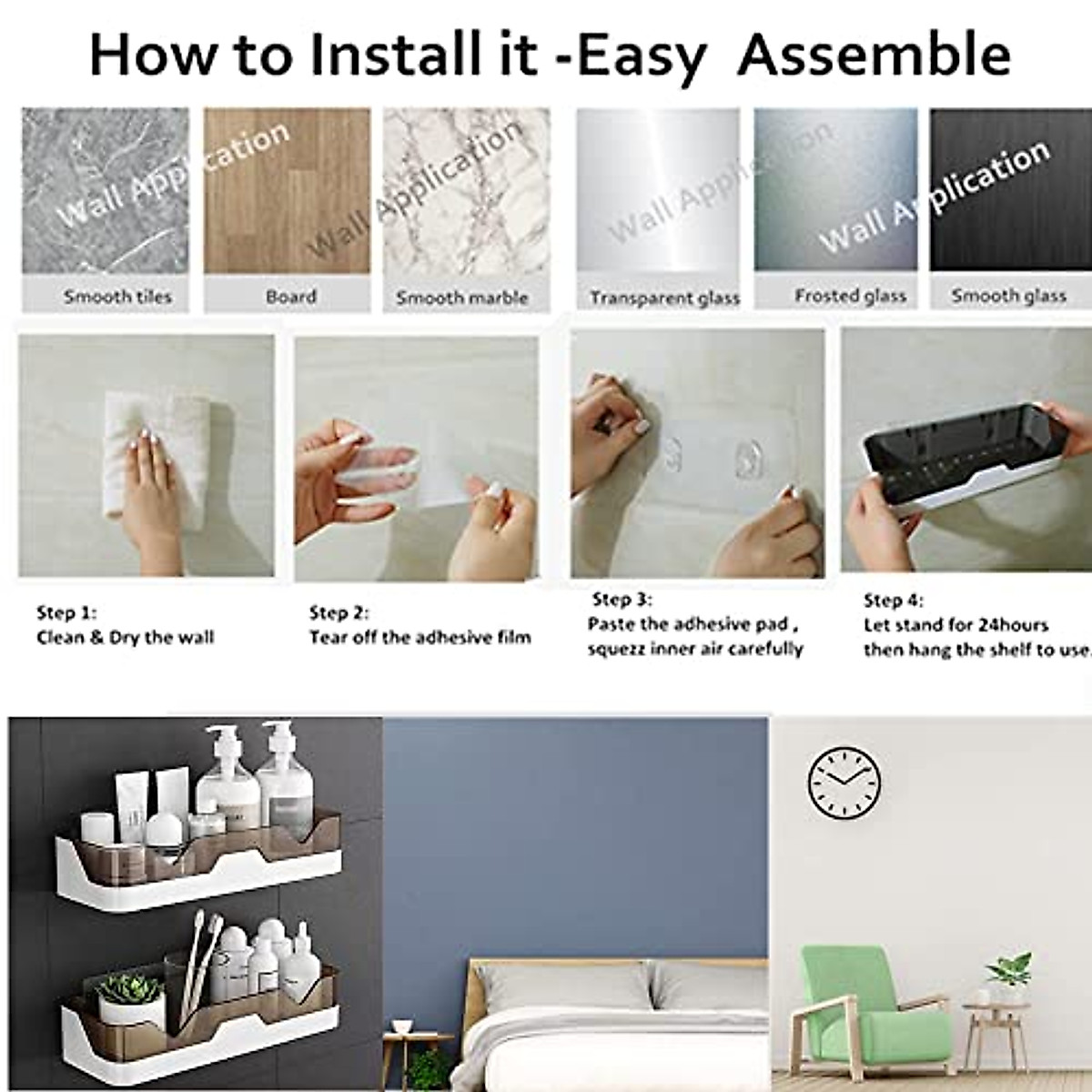 MRPAPA Bathroom Organizer Shower Caddy 2 Pack Wall Mounted Bath Shelves Kitchen Organization and Storage Bathroom Wall Mount Adhesive Shower Caddy Corner Shampoo Holder No Drilling Spice Rack