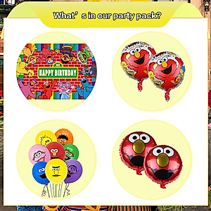 Birthday Party Supplies Cartoon Party Decoration Includes 59 X 39inch Backdorp, Latex Balloon, Foil Balloon, Birthday Street Theme Party Decoration for Kids Birthday Party Favors