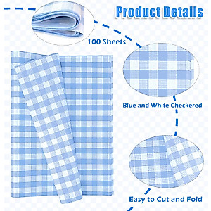 MUNILAIL 100 Sheets Gingham Tissue Paper 14 x 20 Inches Light Blue and White Checkered Tissue Paper for Gift Bags Bulk Wrapping Paper Gift Paper Tissue for Birthday Gift Packing Crafts