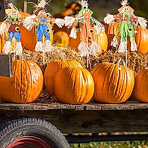 Halloween Fall Harvest Scarecrow Decoration, 8 Pack Small Standing Scarecrow Decor for Autumn, Halloween, Garden, Home, Yard, Porch, Thanksgiving Décor