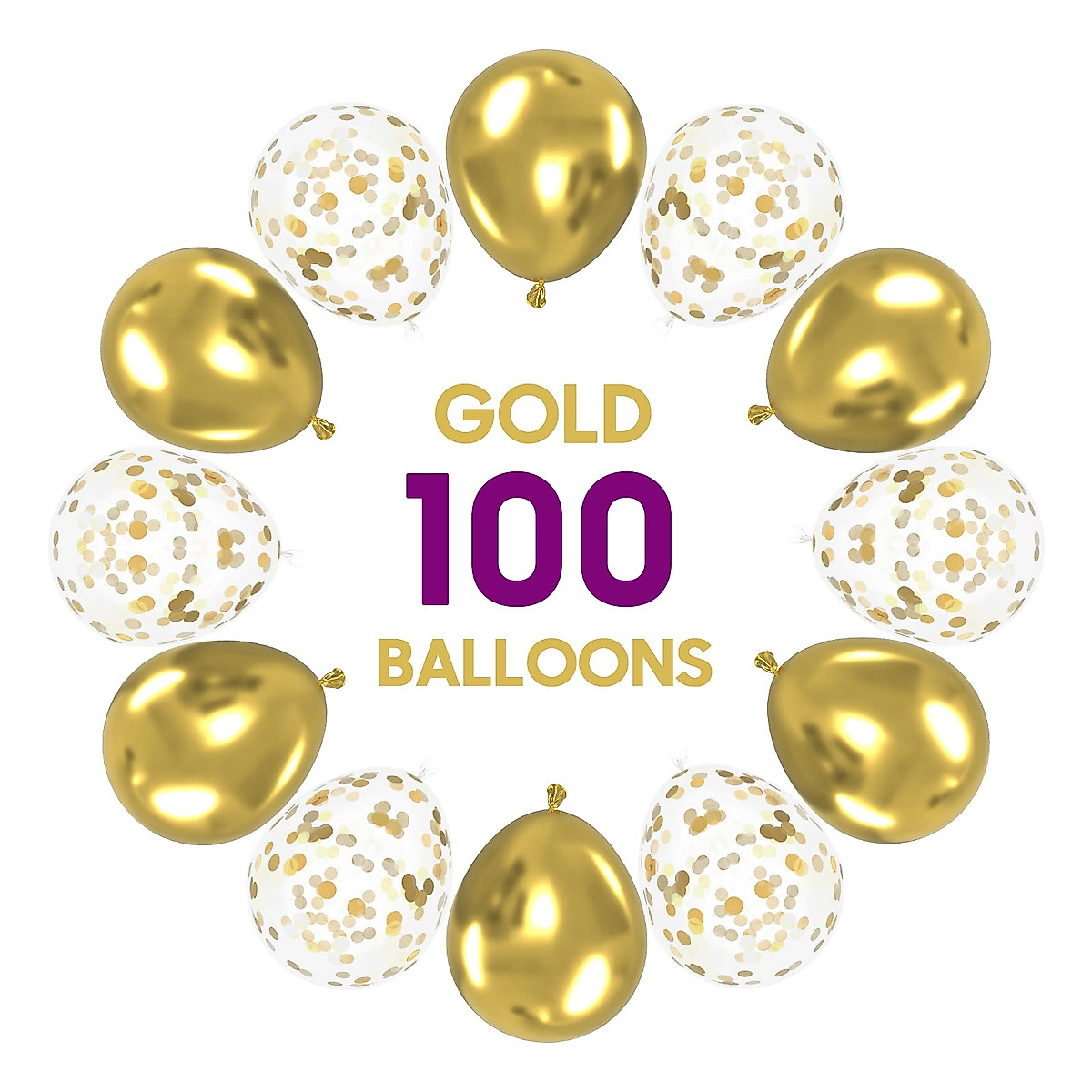 OWill 100pcs Balloons Glitter Metallic Gold Confetti 12 Inches Gold Latex Balloons, Glitter Gold Confetti Balloons for Birthday Baby Shower Wedding Party Supplies Arch Garland Decoration
