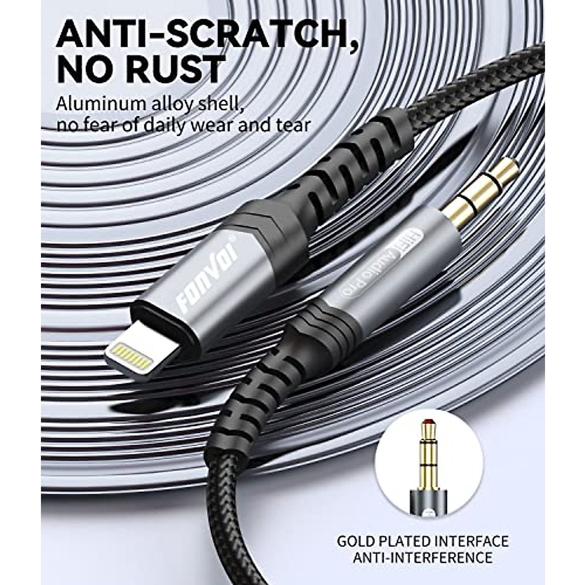 FONVOi AUX Cord for iPhone 【4 Feet,MFi Certified】 Lighting to 3.5mm AUX Cord for Car,Compatible with iPhone 14/13/12/11/XR/ipad/ipod to car Stereo/Speaker/Headphone