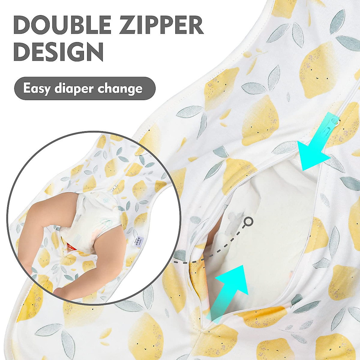 ANYEDDE Baby Swaddle Transition Bag, Baby Transition Swaddle Sleep Sack, Cuff Removable Arms Up Design, Transitions to Arms-Free Wearable Blankets with 2-Way Zipper, Smile & Lemon (3-6 Month)