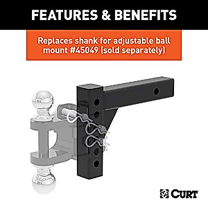 CURT 45059 Replacement Shank for Adjustable Trailer Hitch Ball Mount #45799 or #45049, Fits 2-Inch Receiver