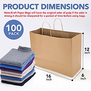 XPCARE 100Pack Kraft Paper Bags with Handles Bulk, 16x6x12 Inch Brown Paper Bags, Kraft Shopping Bags for Small Business Merchandise,Wedding Party Favor Bags