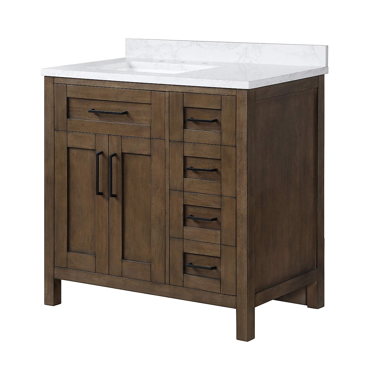 OVE Decors Maya Plus 36 in. Single Sink Bathroom Vanity in Almond Latte Finish, Black Hardware and Included Power Bar