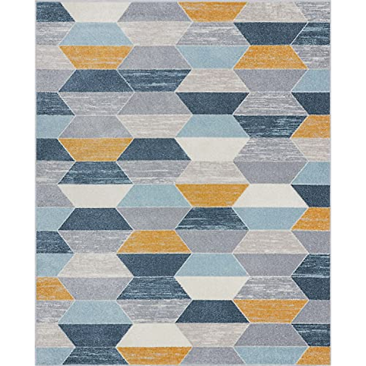 Well Woven Everleigh Honeycomb Hexagon Geometric Blue, Mustard Gold, Grey Area Rug 8x11 (7'10" x 9'10")