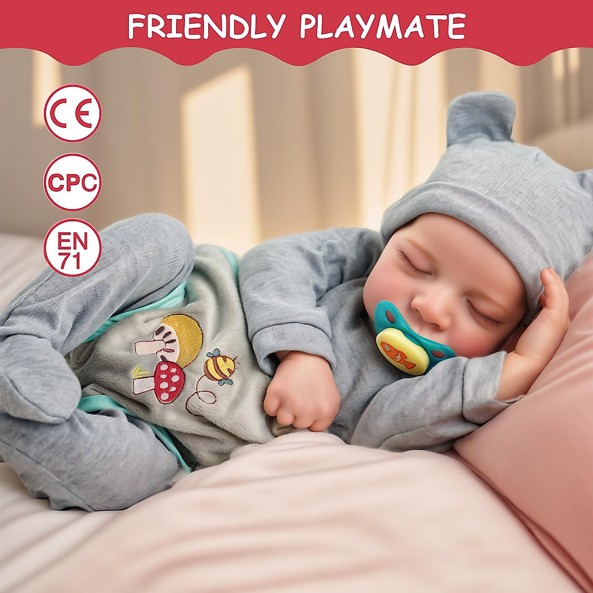 JIZHI Lifelike Reborn Baby Dolls - 17 Inch Realistic Newborn Baby Dolls Real Life Baby Dolls Full Vinyl Poseable Body Sleeping Baby Boy with Feeding Kit for Children 3+