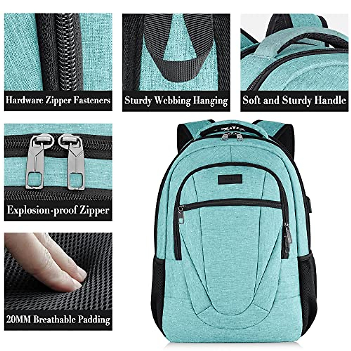 BIKROD Teal Backpack for Women and Men, Extra Large School Backpacks for Teens, Water Resistant Back Pack with USB Charging Port Fits 17 Inch Laptop, Business Anti Theft Durable Computer Bag Gifts