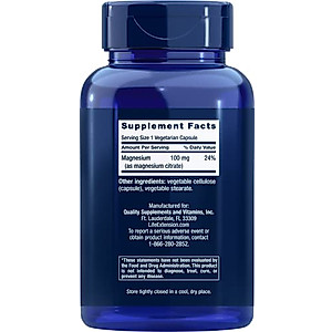 Life Extension Magnesium Citrate 100mg, 180 Veg Caps - Natural Mag Supplement - 100 mg Mineral Support Capsules - Vegan, Vegetarian, Non-GMO
