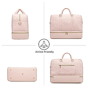 Weekender Bag for Women,Travel Duffel Bag with Shoe Compartment Carry on Overnight Bag with Toiletry Bag Gym Duffel Bag Hospital Bags for Labor and Delivery (3Pcs Set-Pink）