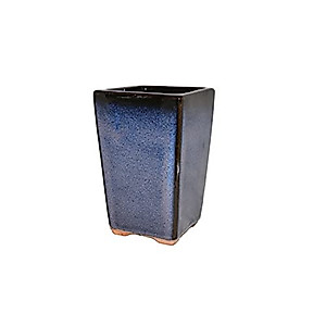 4.5'' Tall Purple & Blues Reactive Glaze Rectangle Shape Bonsai Cactus Planter Plant Pot, Blues & Purples