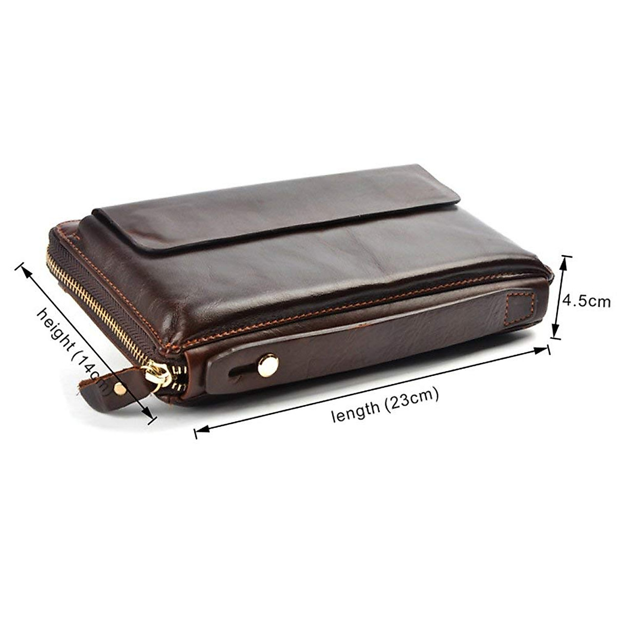 Real Leather Clutch Bags for Men Large Zip Around Genuine Leather Purse Vintage Retro Checkbook Handbag Coffee