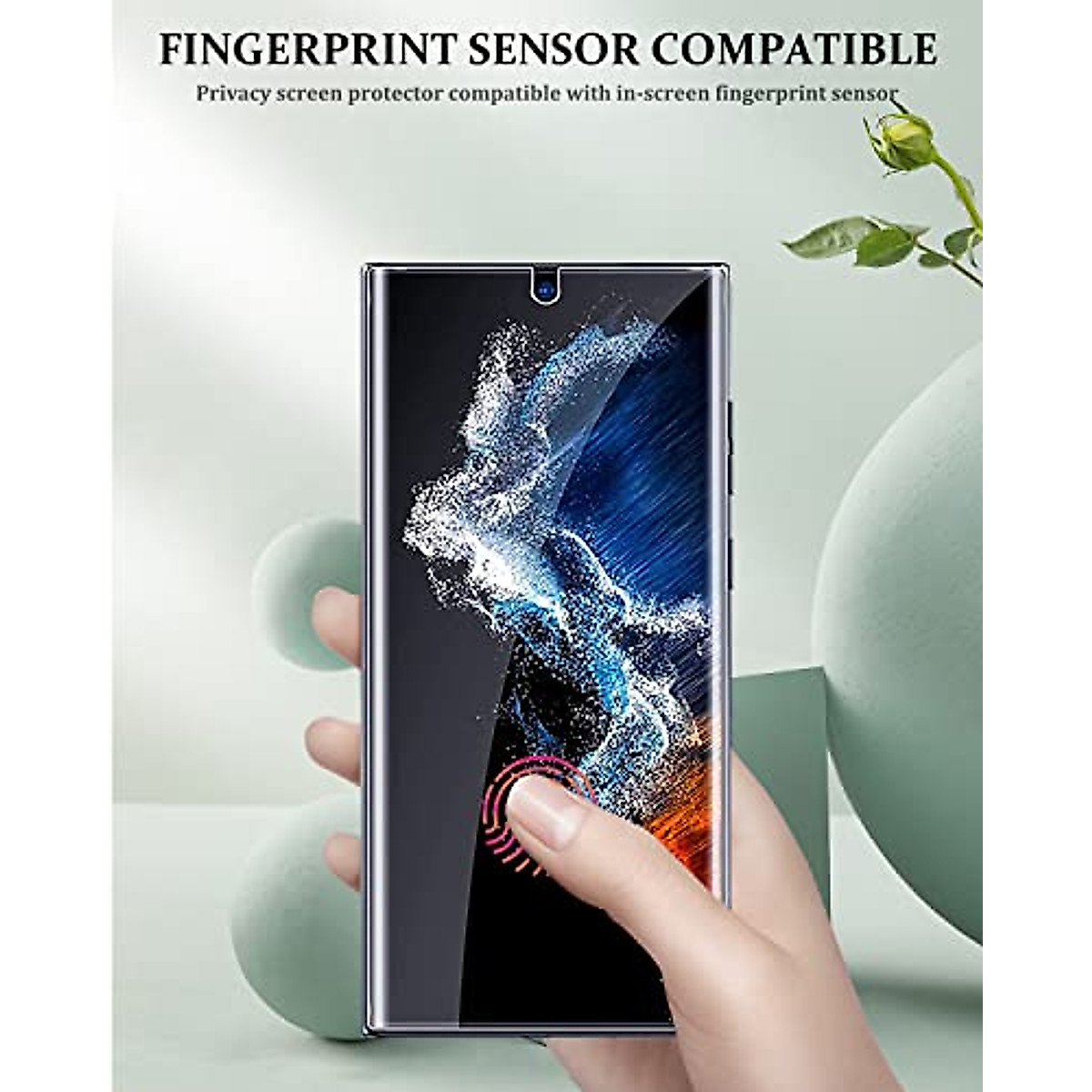 Kanosan Compatible for Samsung Galaxy S23 Ultra Privacy Screen Protector with Tempered Glass Camera Lens Protector, Flexible Anti-Spy TPU Film [Support Fingerprint ID] for Galaxy S23 Ultra 5G