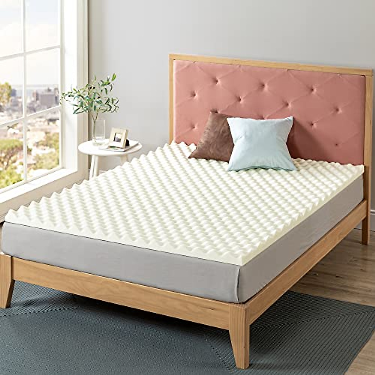 ZINUS 2 Inch Copper Cooling Memory Foam Mattress Topper with Airflow Design, King, White