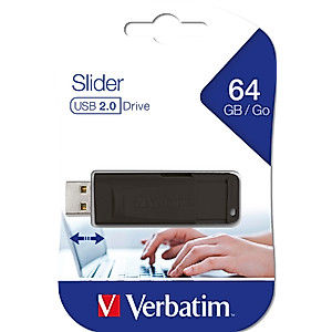 Verbatim 98698 64 GB Slider USB Drive - Black