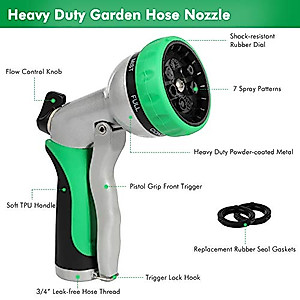 RESTMO Garden Hose Nozzle, Heavy Duty Metal Water Hose Nozzle with 7 Adjustable Spray Patterns, High Pressure Hand Sprayer with Flow Control, Best for Watering Plants & Lawns, Washing Cars & Pets