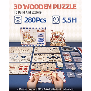 ROKR 3D Wooden Puzzles for Adults-LED Wooden Music Box Kits-Wood Model Kits to Build-3D Puzzles for Kids and Adults-Christmas STEM Toy Gifts