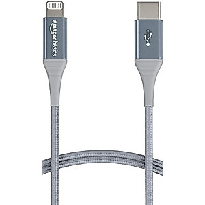 Amazon Basics USB-C to Lightning Charger Cable, Nylon Braided Cord, MFi Certified Charger for Apple iPhone 14 13 12 11 X Xs Pro, Pro Max, Plus, iPad, 10,000 Bend Lifespan, 6 Foot, Dark Gray