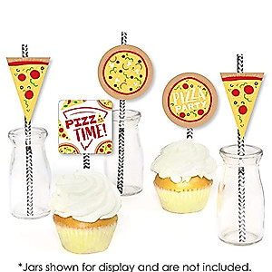 Big Dot of Happiness Pizza Party Time - Paper Straw Decor - Baby Shower or Birthday Party Striped Decorative Straws - Set of 24