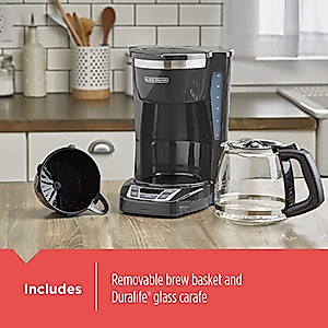 BLACK+DECKER 12-Cup Digital Coffee Maker, CM1165GY, Programmable, Washable Basket Filter, Sneak-A-Cup, Auto Brew, Water Window, Keep Hot Plate, Grey