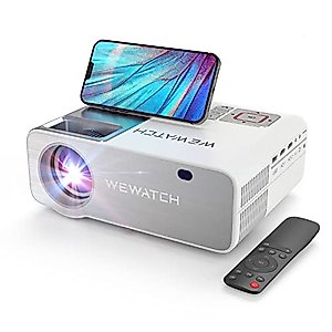 WEWATCH 4K 5G WiFi Projector-V53P 4K Support Native 1080P 350 ANSI 15000 Lumen 4 Point Keystone Correction Portable Outdoor Projectors,Bluetooth Movie Projector,Compatible with HDMI,TV Stick,USB,Phone